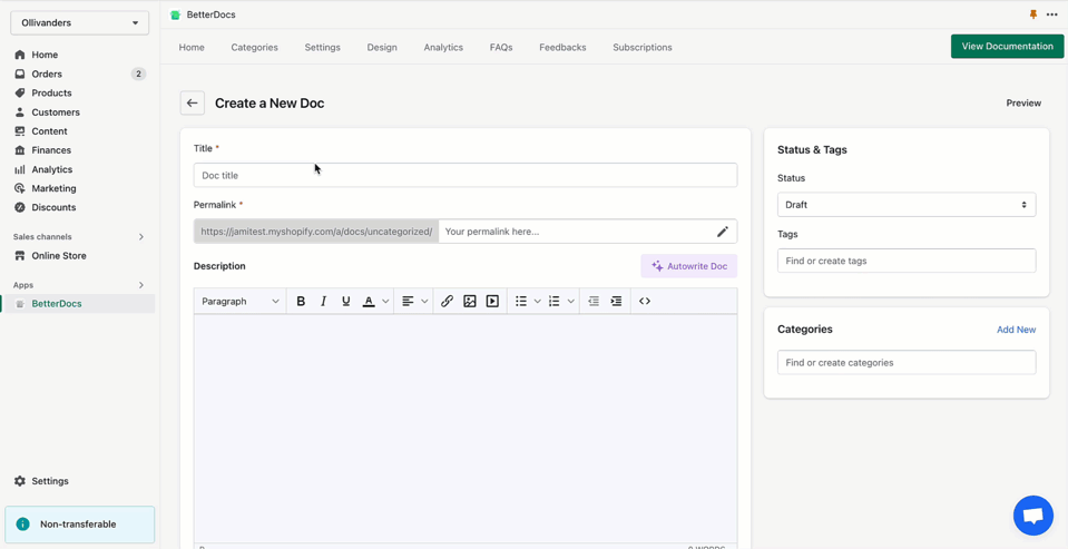 AI Writer With BetterDocs For Shopify: Auto Generate Docs
