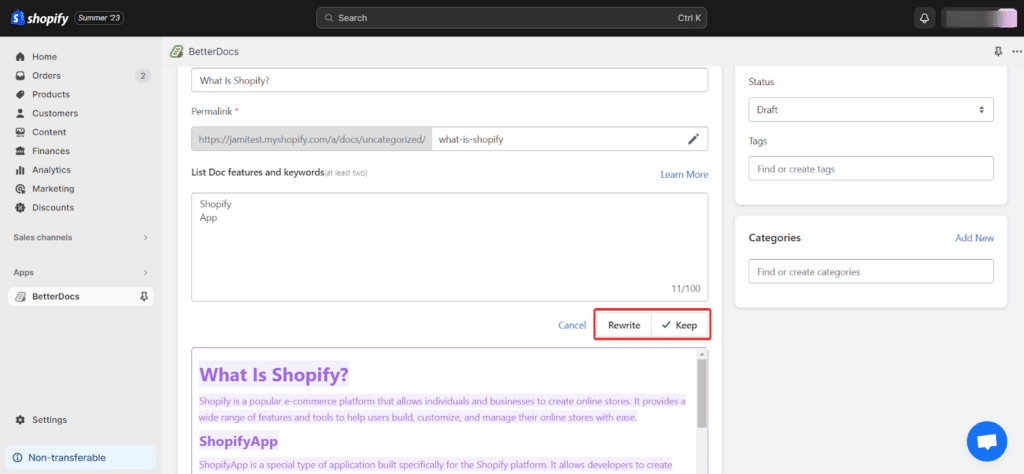How To Use Betterdocs Magic Ai Autowrite Feature To Write Documentation On Shopify Betterdocs