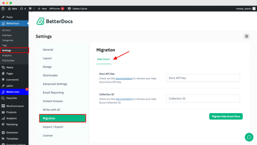 How To Configure The Help Scout Migration Feature With BetterDocs? - BetterDocs