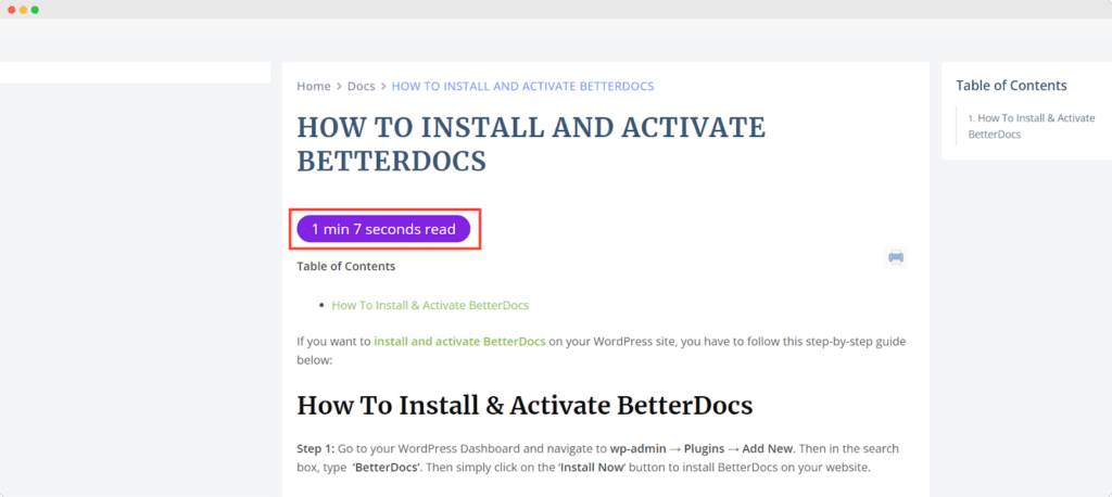 How to Activate Estimated Reading Time in BetterDocs - BetterDocs